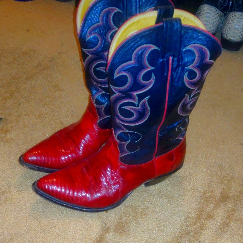 Nocona Red Lizard Skin Cowboy Boots - Gem